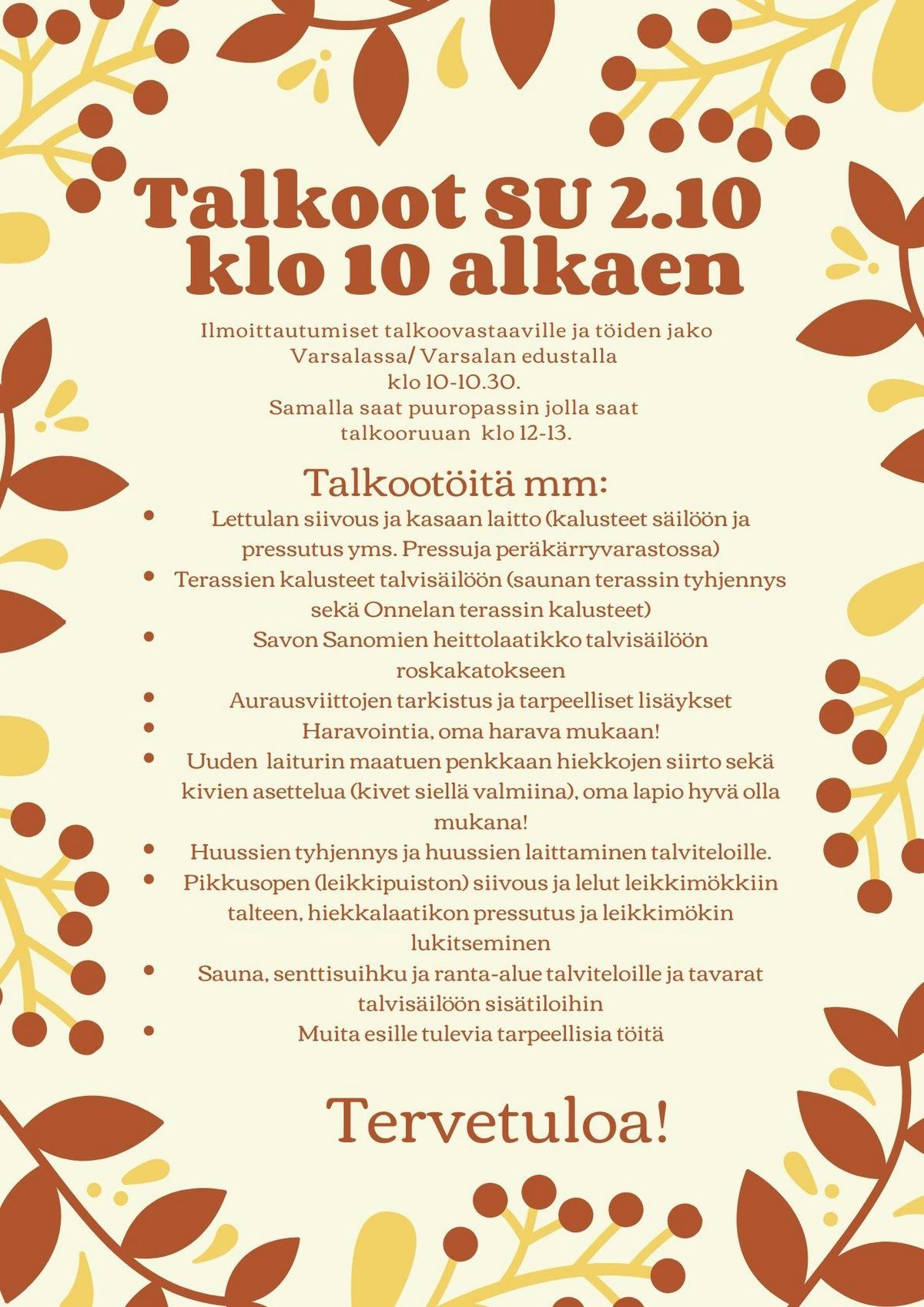 Kauden päätöstalkoot Su 2.10.2022 - Kolmisopen ryhmäpuutarhayhdistys Ry